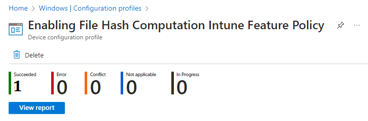 How to configure the "Enable File Hash Computation Feature Policy" using Intune?